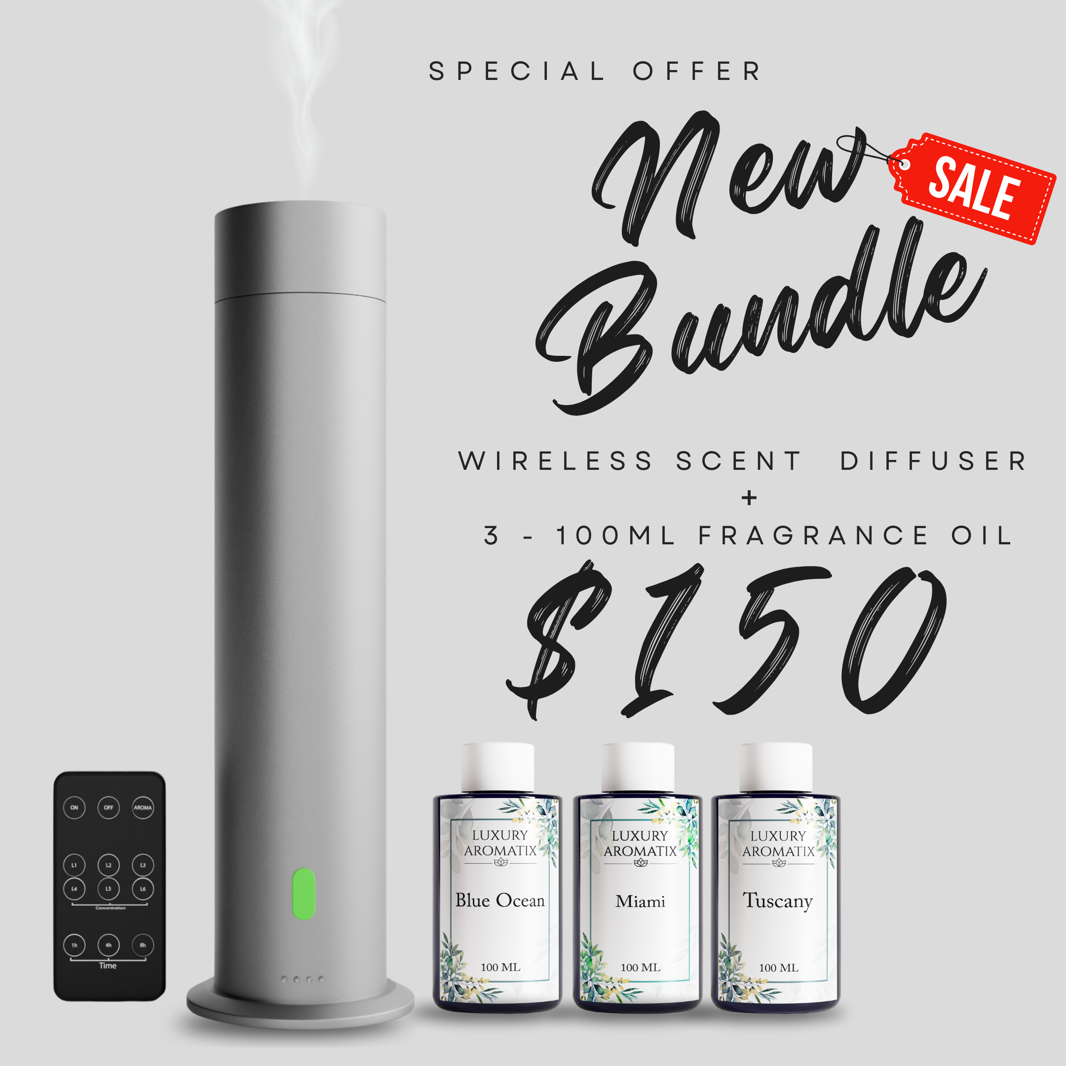 YOU CHOOSE - Mini Tower Scent Diffuser + 3 Fragrance Oils – Luxury Aromatix